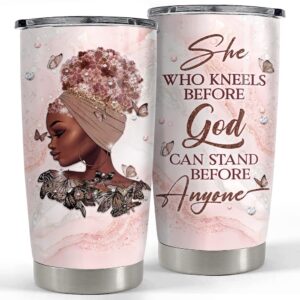 sandjest black queen tumbler faith black women bible 20oz tumblers with lid gift for african american afro black girl encouragement birthday women day