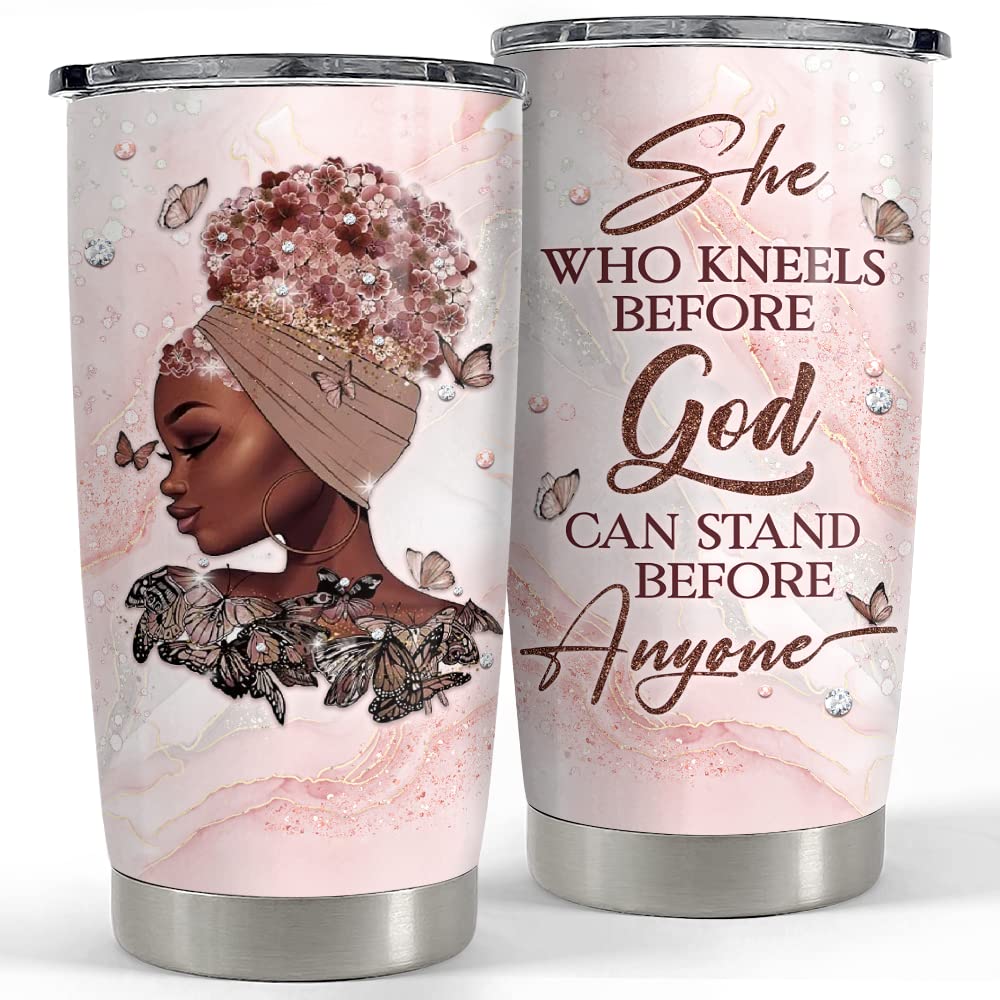 SANDJEST Black Queen Tumbler Faith Black Women Bible 20oz Tumblers with Lid Gift for African American Afro Black Girl Encouragement Birthday Women Day