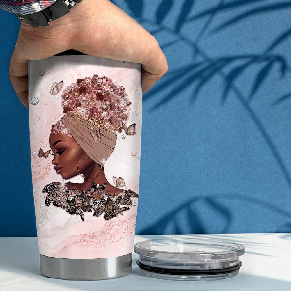 SANDJEST Black Queen Tumbler Faith Black Women Bible 20oz Tumblers with Lid Gift for African American Afro Black Girl Encouragement Birthday Women Day