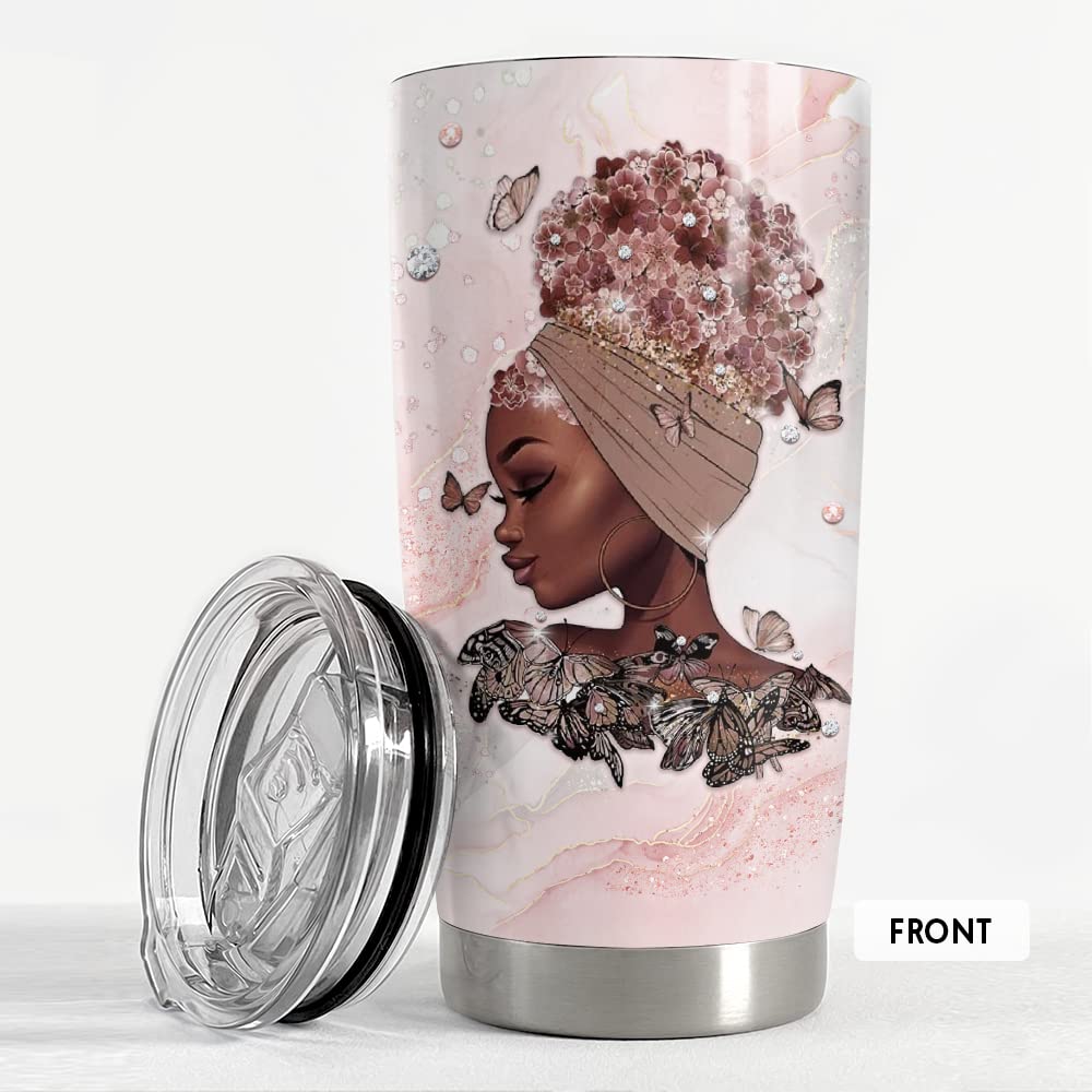 SANDJEST Black Queen Tumbler Faith Black Women Bible 20oz Tumblers with Lid Gift for African American Afro Black Girl Encouragement Birthday Women Day