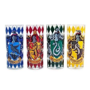 silver buffalo harry potter hogwarts house crests 4-pack tumbler set, 10-ounces