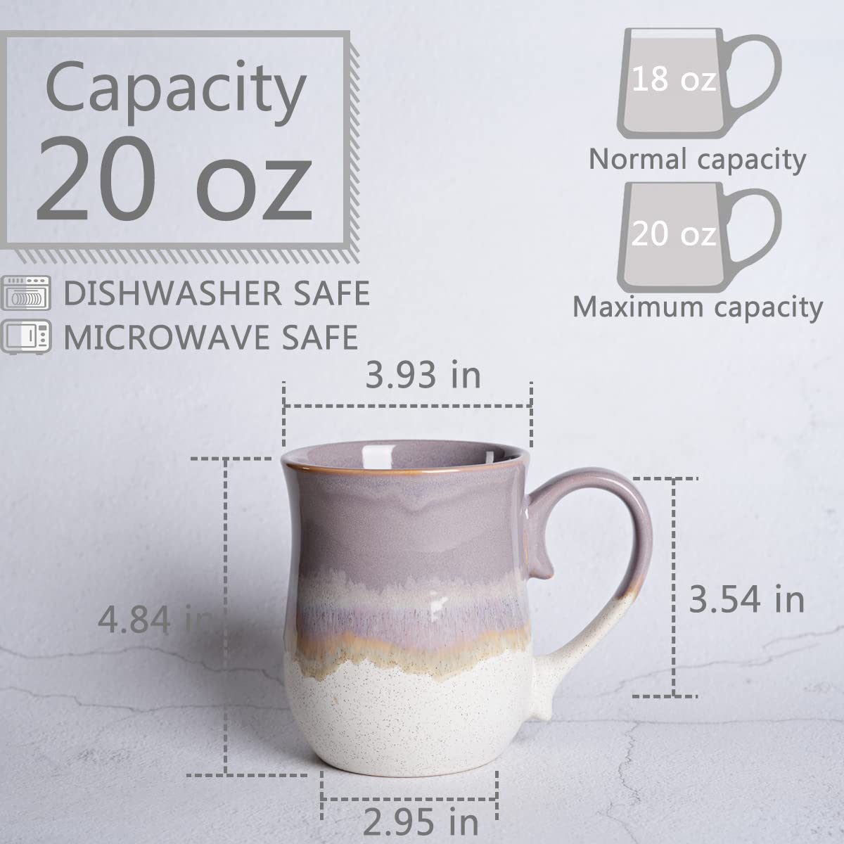 Bosmarlin Large Ceramic Coffee Mug, 20 Oz, Big Tea Cup for Office and Home, Dishwasher and Microwave Safe(20 Oz, Purple)