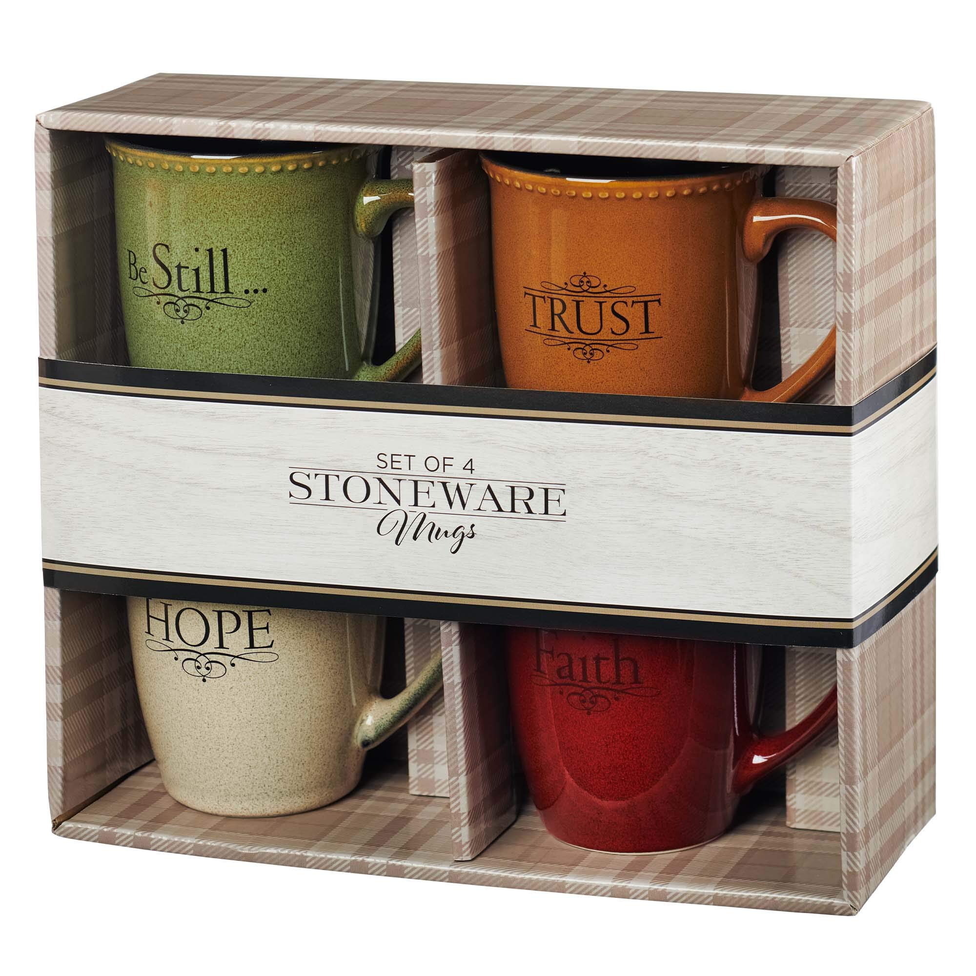 Christian Art Gifts Set of Four Rustic Stoneware Coffee/Tea Mugs w/Bible Verses Sage Green, Ivory, Paprika Red, Pumpkin Orange Inspirational Coffee/Tea Cup for Men and Women