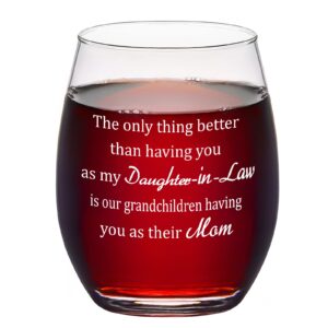 dazlute funny daughter-in-law gifts, daughter-in-law stemless wine glass, mother’s day birthday christmas gifts for daughter-in-law, mom, women from mother-in-law father-in-law, 15 oz