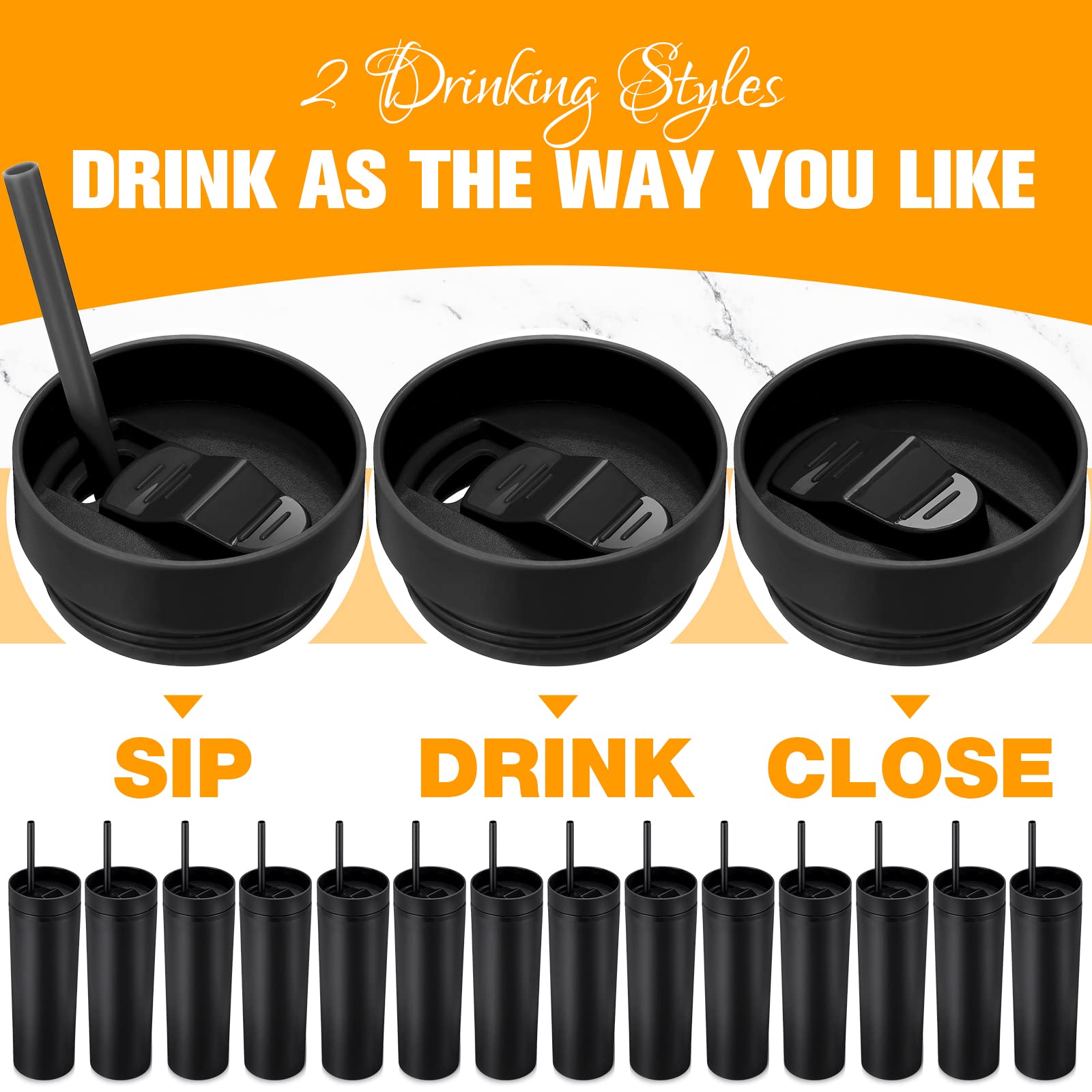 30 Pieces Skinny Tumbler with Lid and Straw, 16 oz Matte Black Acrylic Tumbler Insulated Double Wall Plastic Reusable Cups Vinyl Customized DIY Gifts for Parties, Birthday, Home, Office, Bridal Shower