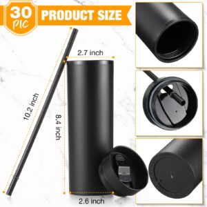 30 Pieces Skinny Tumbler with Lid and Straw, 16 oz Matte Black Acrylic Tumbler Insulated Double Wall Plastic Reusable Cups Vinyl Customized DIY Gifts for Parties, Birthday, Home, Office, Bridal Shower