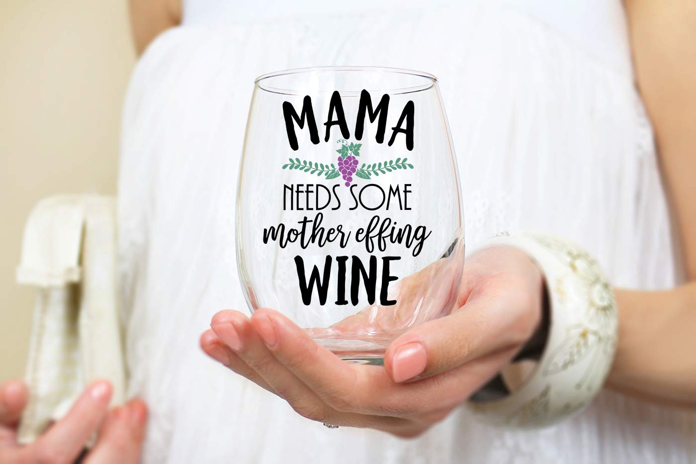 Funny Mom Wine Glass - Mama Needs Some Mother Effing Wine - Cute Wine Glass For Women - Stemless