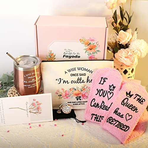 Mothers Day Gifts For Mom, Retirement Gifts Wine Funny Presents Box for Grandma Aunt Women 2023, 6 Pcs Unique Humorous Socks Female Wine Glasses Keychain for Teachers Mother Retiring Friends Coworker