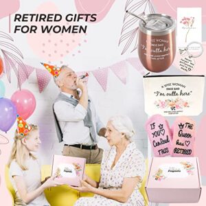 Mothers Day Gifts For Mom, Retirement Gifts Wine Funny Presents Box for Grandma Aunt Women 2023, 6 Pcs Unique Humorous Socks Female Wine Glasses Keychain for Teachers Mother Retiring Friends Coworker