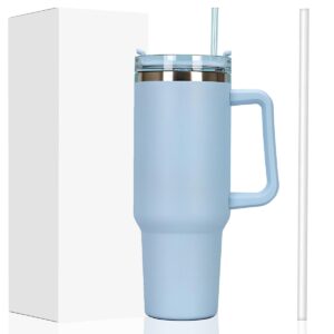 big eyes fish 40 oz tumbler with handle and straw lid, stainless steel insulated travel mug, cup dupes for car