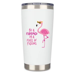 JENVIO Flamingo Gifts for Women | Large 20 Ounce White Wine/Coffee Stainless Steel Tumbler/Mug with Lid | Unique Inspirational Encouragement Pink Design Funny Cup Valentine's Day Gift