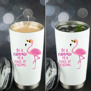 JENVIO Flamingo Gifts for Women | Large 20 Ounce White Wine/Coffee Stainless Steel Tumbler/Mug with Lid | Unique Inspirational Encouragement Pink Design Funny Cup Valentine's Day Gift