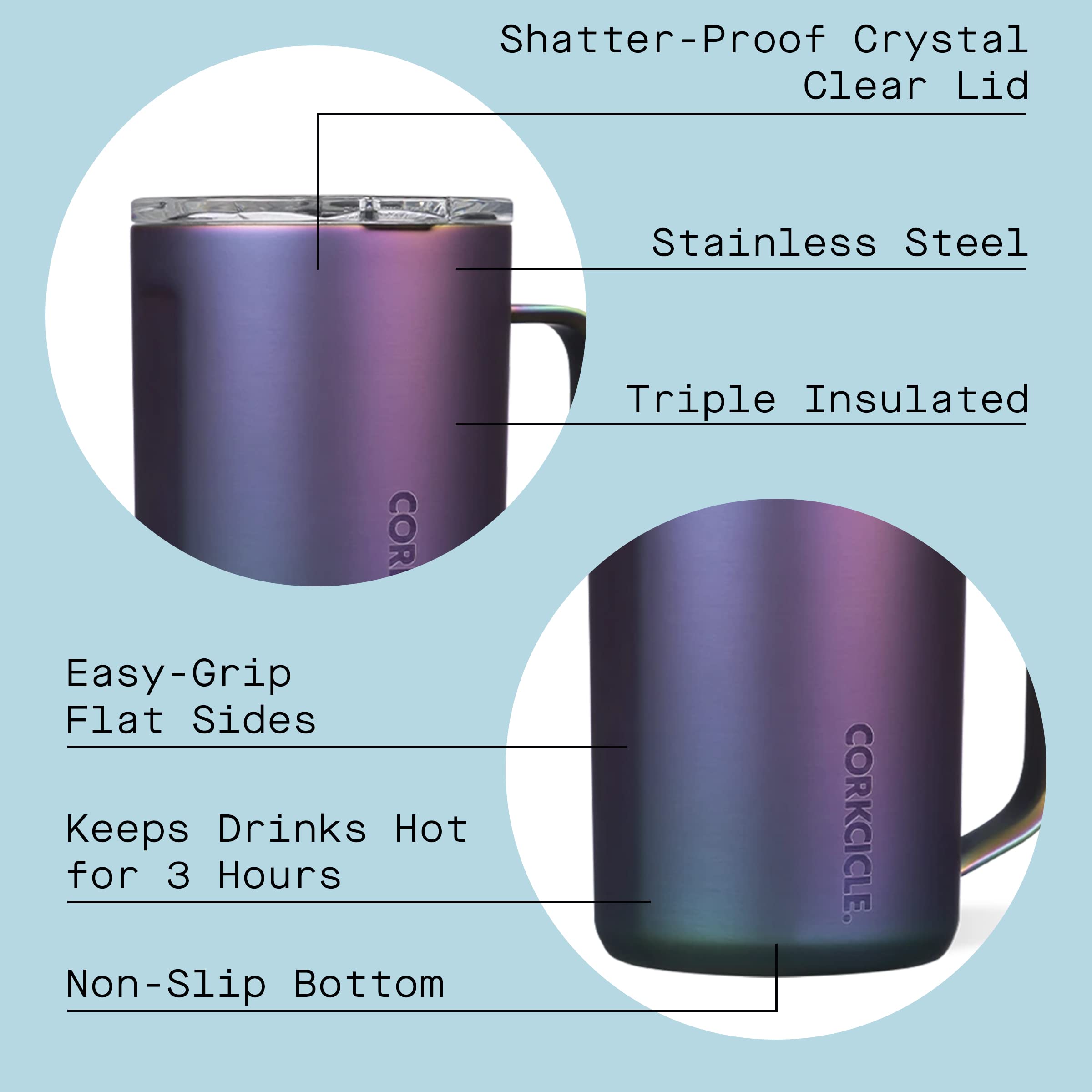 Corkcicle Triple Insulated Coffee Mug with Lid and Handle, Dragonfly, 16 oz – Stainless Steel Travel Mug Keeps Beverages Hot for 3+ Hours – Non-Slip, Easy-Grip, Spill-Resistant Tumbler