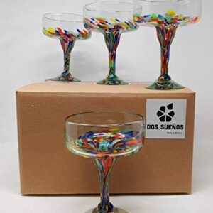 Mexican Hand Blown Glass – Set of 4 Hand Blown Margarita Glasses Confetti Carmen (16 oz)