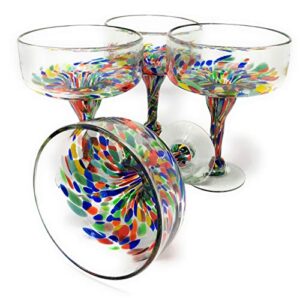 mexican hand blown glass – set of 4 hand blown margarita glasses confetti carmen (16 oz)