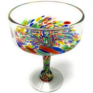 Mexican Hand Blown Glass – Set of 4 Hand Blown Margarita Glasses Confetti Carmen (16 oz)