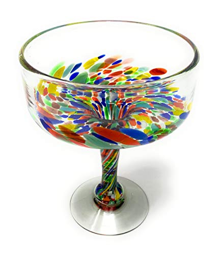 Mexican Hand Blown Glass – Set of 4 Hand Blown Margarita Glasses Confetti Carmen (16 oz)