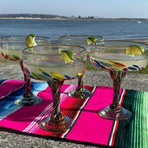 Mexican Hand Blown Glass – Set of 4 Hand Blown Margarita Glasses Confetti Carmen (16 oz)