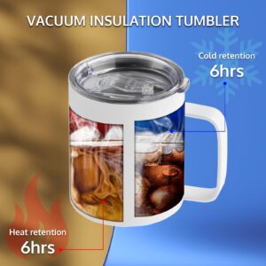 OFFNOVA 12oz Sublimation Tumblers Blank 4 Pack Stainless Steel Coffee Tumblers With Handle and Lid, Double Wall Vacuum Camping Cup for Hot & Cold Drinks Tea