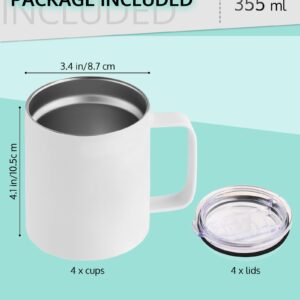 OFFNOVA 12oz Sublimation Tumblers Blank 4 Pack Stainless Steel Coffee Tumblers With Handle and Lid, Double Wall Vacuum Camping Cup for Hot & Cold Drinks Tea