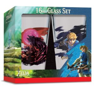 controller gear legend of zelda pint glasses 16 oz - calamity ganon and link, set of 2 - official nintendo product - not machine specific, clear (dw16ozgl-2pecl)