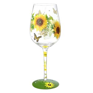 nymphfable hand-painted wine glass sun flower butterfly artisan painted 15oz personalised sunflower gifts for women