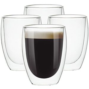 [4-pack,12oz] glass cups, double walled thermo espresso glasses, insulated coffee mugs, drinking glasses