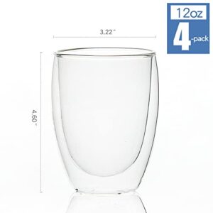 [4-Pack,12Oz] Glass Cups, Double Walled Thermo Espresso Glasses, Insulated Coffee Mugs, Drinking Glasses