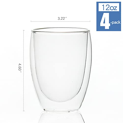 [4-Pack,12Oz] Glass Cups, Double Walled Thermo Espresso Glasses, Insulated Coffee Mugs, Drinking Glasses