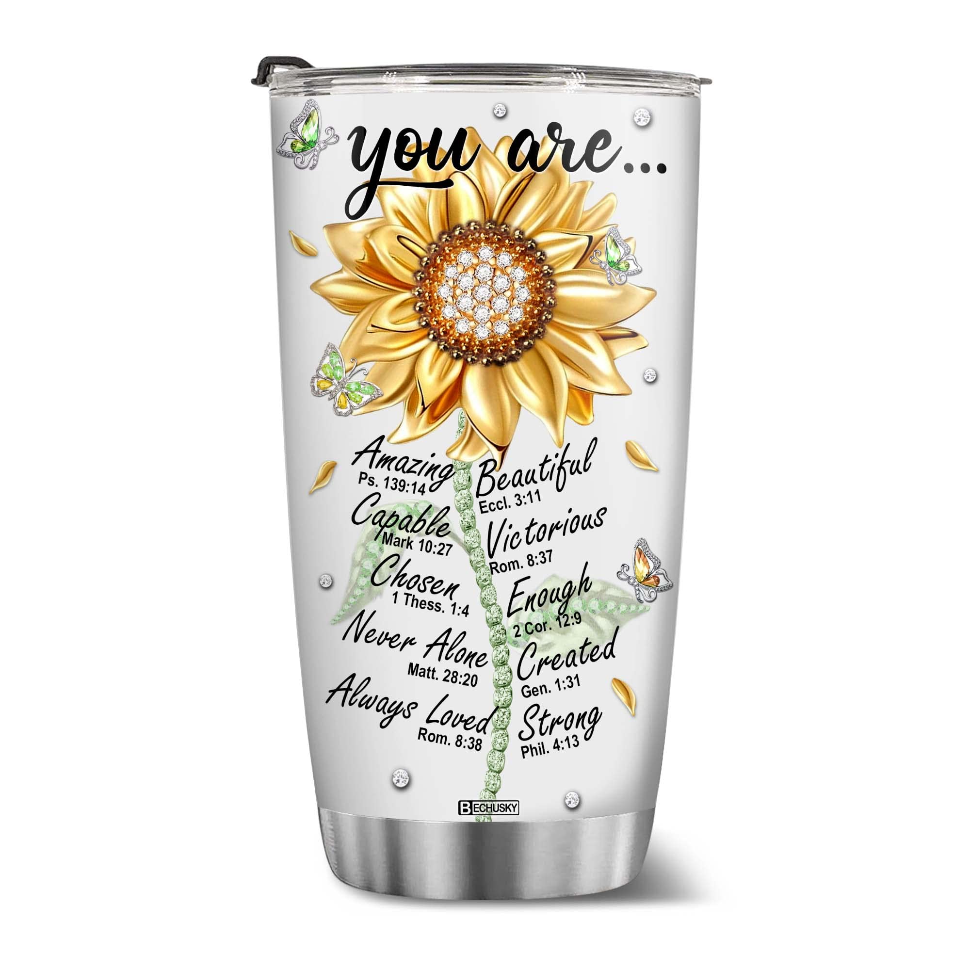 BECHUSKY Christian Gifts For Women Tumbler, Birthday Gift For Women, Unique Christian Tumbler, Religious Gifts For Women, Inspirational Gifts For Women, Bible Verse Sunflower Faith Girl Mom 20OZ