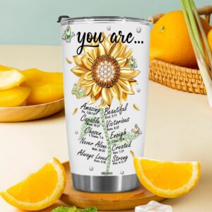 BECHUSKY Christian Gifts For Women Tumbler, Birthday Gift For Women, Unique Christian Tumbler, Religious Gifts For Women, Inspirational Gifts For Women, Bible Verse Sunflower Faith Girl Mom 20OZ