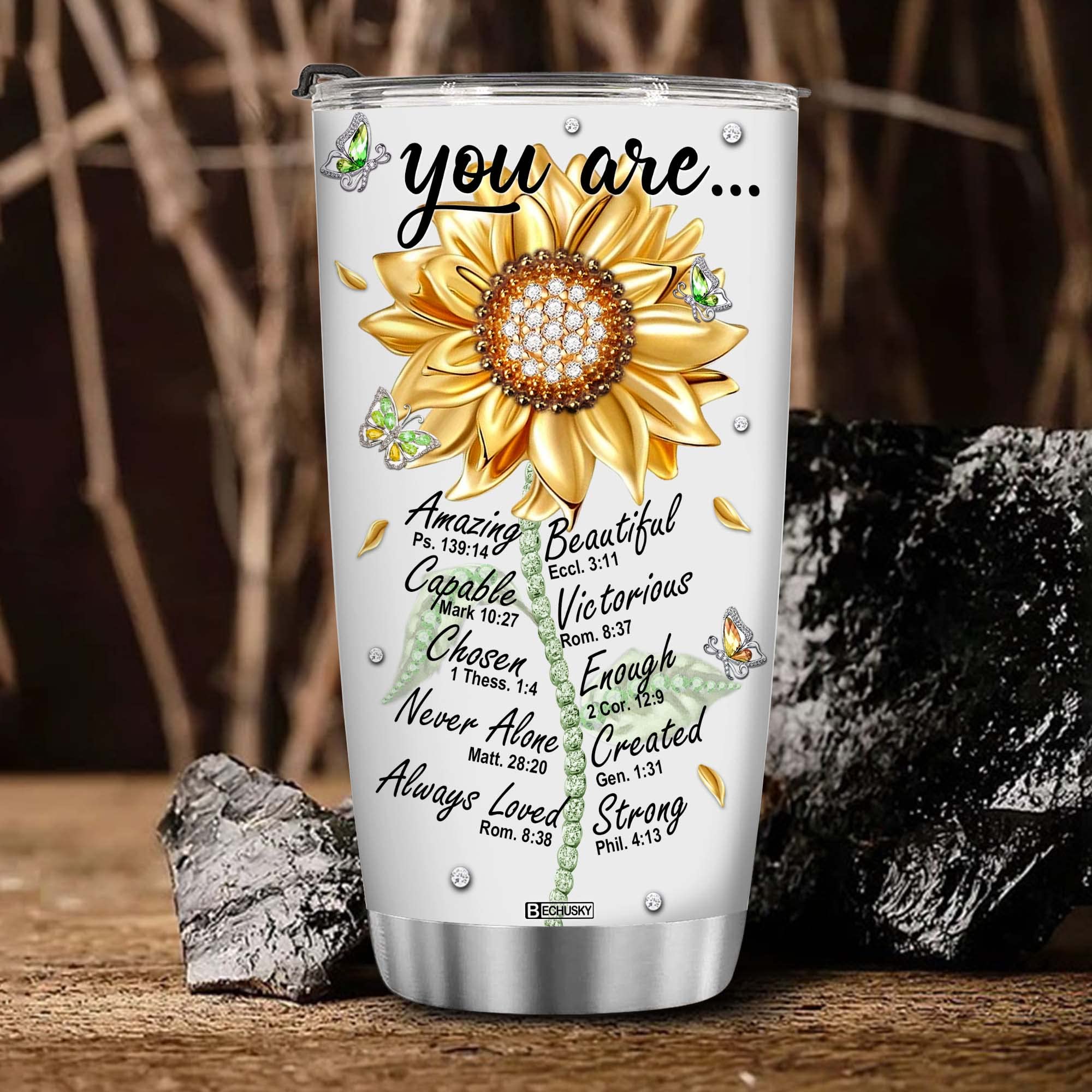 BECHUSKY Christian Gifts For Women Tumbler, Birthday Gift For Women, Unique Christian Tumbler, Religious Gifts For Women, Inspirational Gifts For Women, Bible Verse Sunflower Faith Girl Mom 20OZ