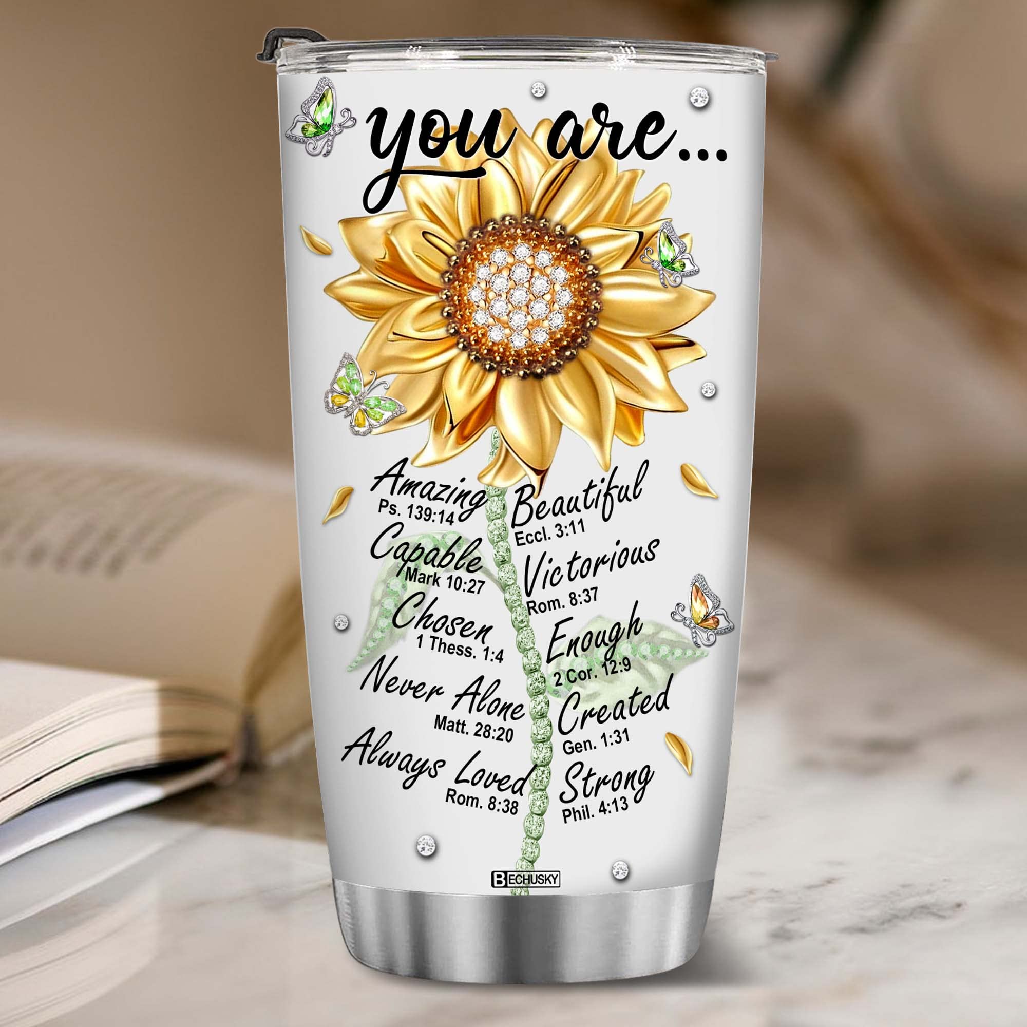 BECHUSKY Christian Gifts For Women Tumbler, Birthday Gift For Women, Unique Christian Tumbler, Religious Gifts For Women, Inspirational Gifts For Women, Bible Verse Sunflower Faith Girl Mom 20OZ