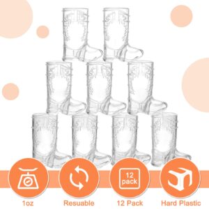 Plastic Mini Cowboy Boot Shot Glasses 1 oz Reusable Cowboy Boot Cups Western Plastic Beer Mugs for Cowboy Cowgirl Party Decorations Bachelorette Party Supplies Birthday Wedding Decorations (12 Pcs)