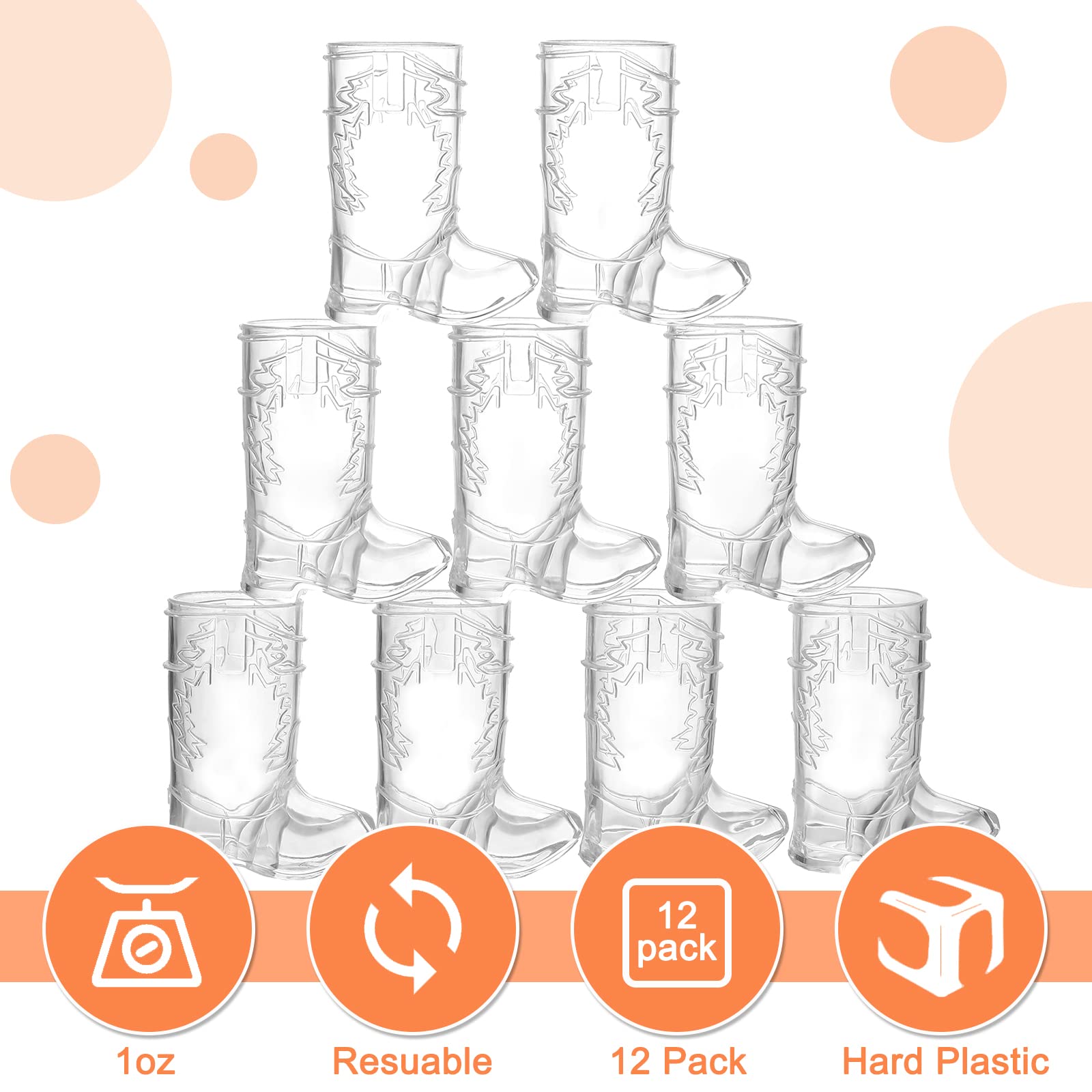 Plastic Mini Cowboy Boot Shot Glasses 1 oz Reusable Cowboy Boot Cups Western Plastic Beer Mugs for Cowboy Cowgirl Party Decorations Bachelorette Party Supplies Birthday Wedding Decorations (12 Pcs)