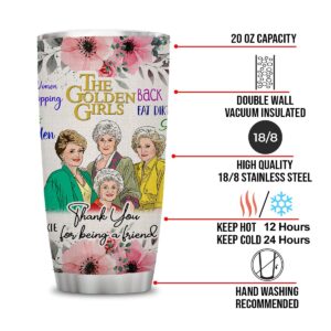 ATHAND 20 oz Golden Girls Tumbler Cups with Lid, Stainless Steel, Double Wall, Insulated Tumblers Travel Coffee Mug, Birthday Christmas Gifts For Women