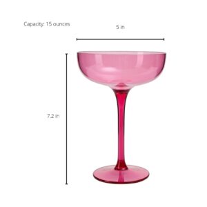 Plastic Acrylic Shatterproof Martini, Margarita, Champagne & Cocktail Unbreakable Glasses, Large Coupe Glasses 15oz, 6 Set, Tritan European Design Drinkware, BPA-free,Reusable, Pool, Indoor & Outdoor