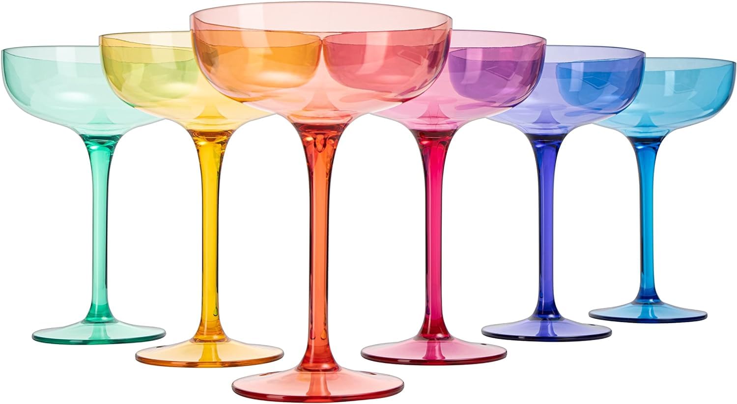 Plastic Acrylic Shatterproof Martini, Margarita, Champagne & Cocktail Unbreakable Glasses, Large Coupe Glasses 15oz, 6 Set, Tritan European Design Drinkware, BPA-free,Reusable, Pool, Indoor & Outdoor