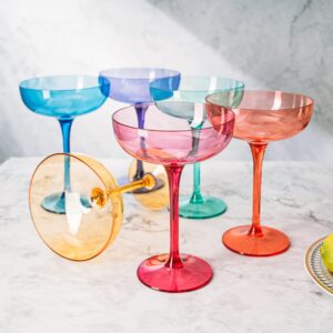 Plastic Acrylic Shatterproof Martini, Margarita, Champagne & Cocktail Unbreakable Glasses, Large Coupe Glasses 15oz, 6 Set, Tritan European Design Drinkware, BPA-free,Reusable, Pool, Indoor & Outdoor