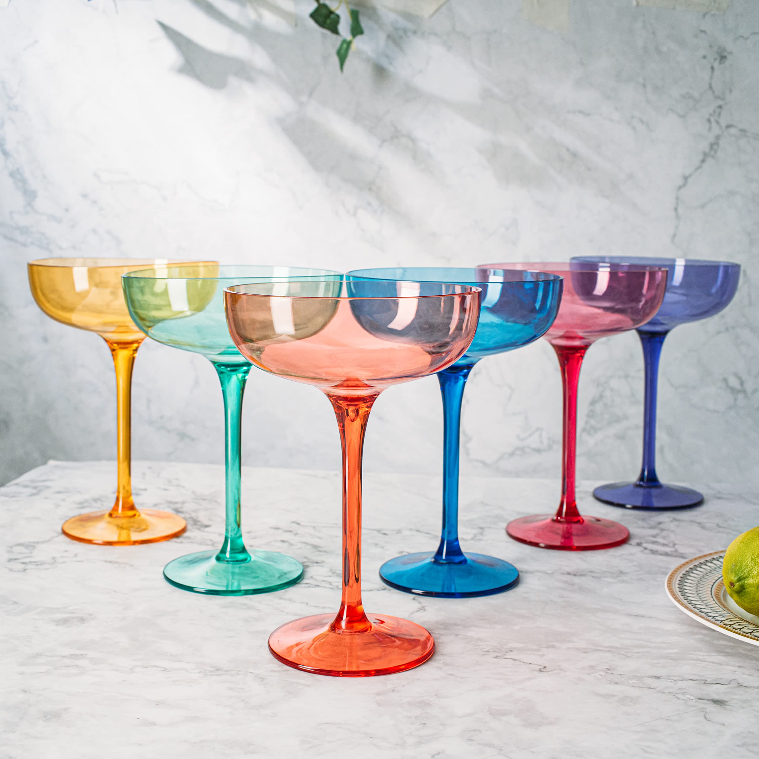 Plastic Acrylic Shatterproof Martini, Margarita, Champagne & Cocktail Unbreakable Glasses, Large Coupe Glasses 15oz, 6 Set, Tritan European Design Drinkware, BPA-free,Reusable, Pool, Indoor & Outdoor