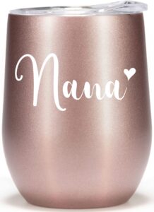 violet & gale nana gifts for grandma - 12oz wine glass tumbler cup - lovely grandma gift for best nana ever, beautiful insulated coffee mug