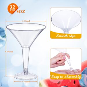 Clear Plastic Martini Glasses 8 oz Disposable Martini Cocktail Glasses Plastic Martini Cup Martini Party Glasses Stackable Stemmed Disposable Glasses for Wine Champagne Outdoor Wedding Picnic (32 Pcs)