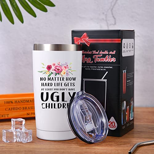 Patelai Funny Mom Gifts At Least You Don't Have Ugly Children Coffee Mug Novelty Birthday Gifts for Moms Grandma Wife Sister Aunt Friends 20 oz Mug Tumbler with Lid and Straw Brush