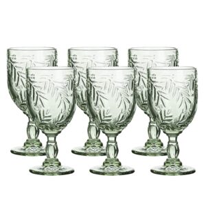 whole housewares | coloured green vintage wine glass goblet | 8.5 oz embossed design | wedding, party glass set of 6 (green)