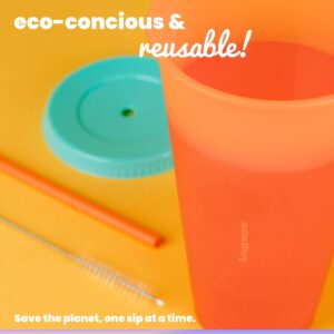 Color Changing Cups with Lids and Straws for Adults - 5 x 24oz Reusable Cups with Lids and Straws, Bulk Plastic Cups with Lids and Straws for Kids, Cold Iced Coffee Cups & Women Water Party Tumbler