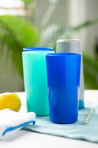 Klickpick Home 28 Ounce - 12 Piece Premium Quality Plastic Beverage Tumblers Reusable Cups Dishwasher Safe BPAFree In 4 Coastal Colours