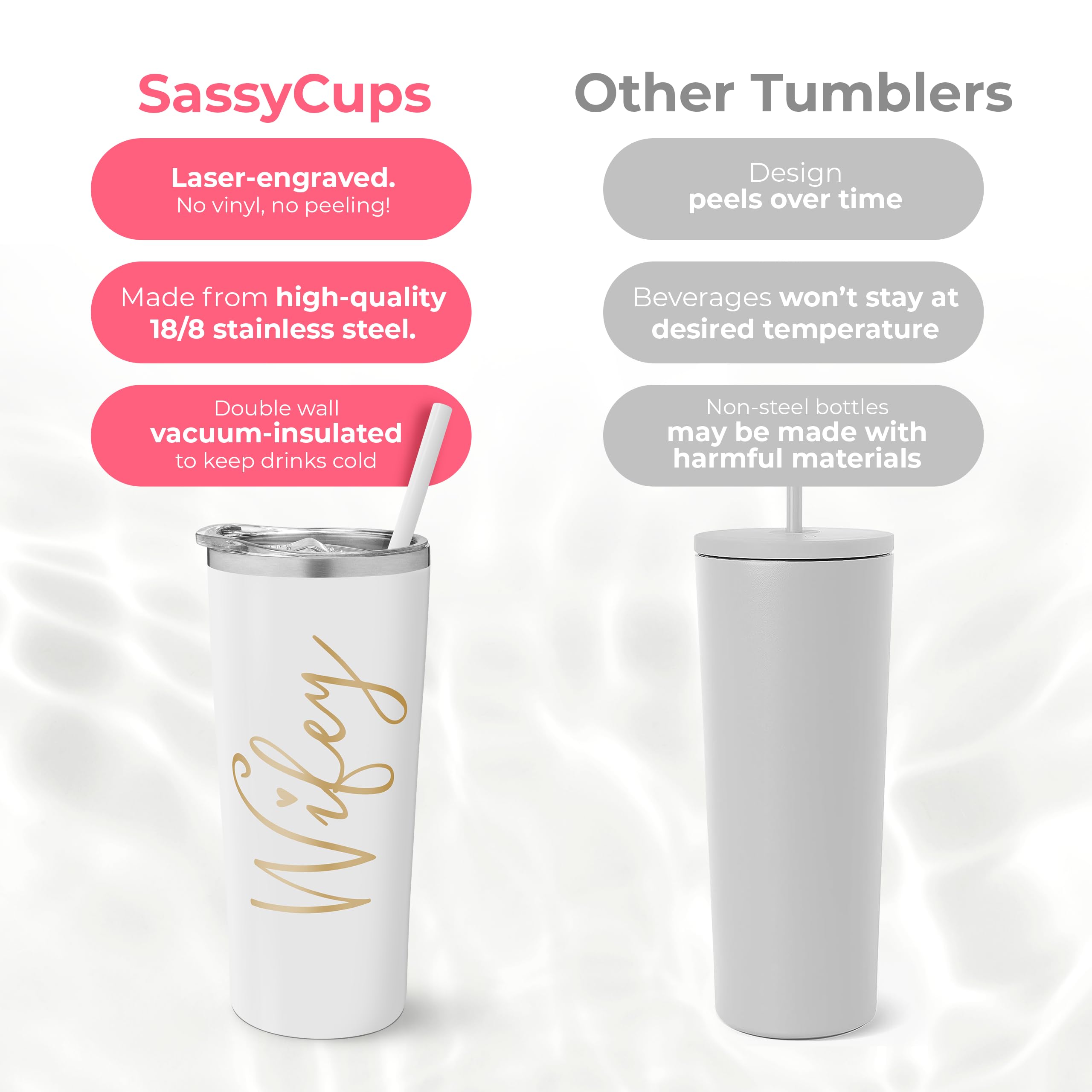 Wifey Tumbler | 22 Ounce White with Gold Foil Stainless Steel Insulated Tumbler with Slide Close Lid and Straw | Bridal Shower Gifts| Bride Tumbler | Engagement Gifts | Wife Anniversary