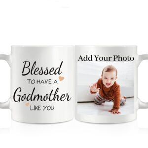 godmother gifts from godchild, personalized godmother mug with baby photo text，mothers day birthday gifts for godmom - custom godmother proposal gift