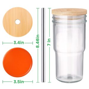 6 Pack Glass Tumbler with Lid and Straw, 24 oz Reusable Boba Smoothie Cups Iced Coffee Mason Jar Drinking Glasses for Bubble Tea, Beer.