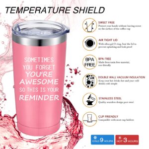 Inspirational Gifts for Women Men You're Awesome Tumbler Cup with Lid 20 oz Stainless Steel Vacuum Insulated Tumbler Mug Christmas Birthday Thank You Gifts (Mint Green, Rose Gold, Black, Pink, 8 Pcs)